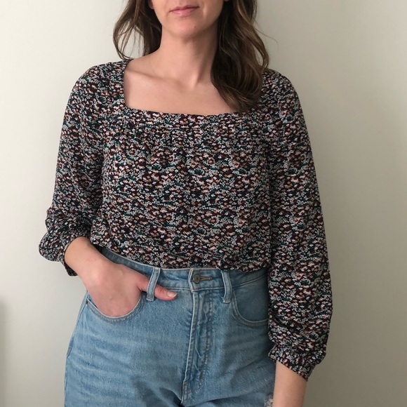Ann Taylor | Tops | Ann Taylor Mini Garden Floral Square Neck Blouse ...